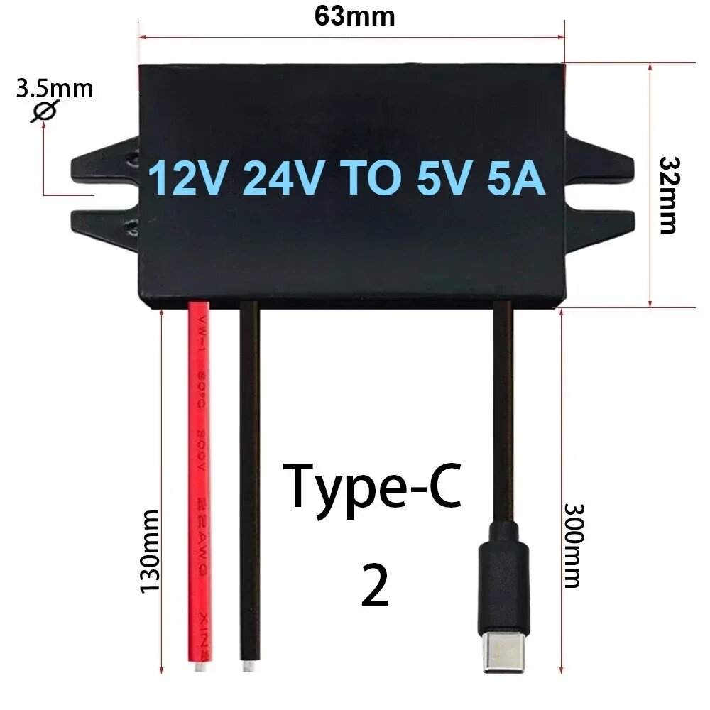 WAOHEI DC-DC Конвертер 12/24В в 5В Type-C 5V 5A