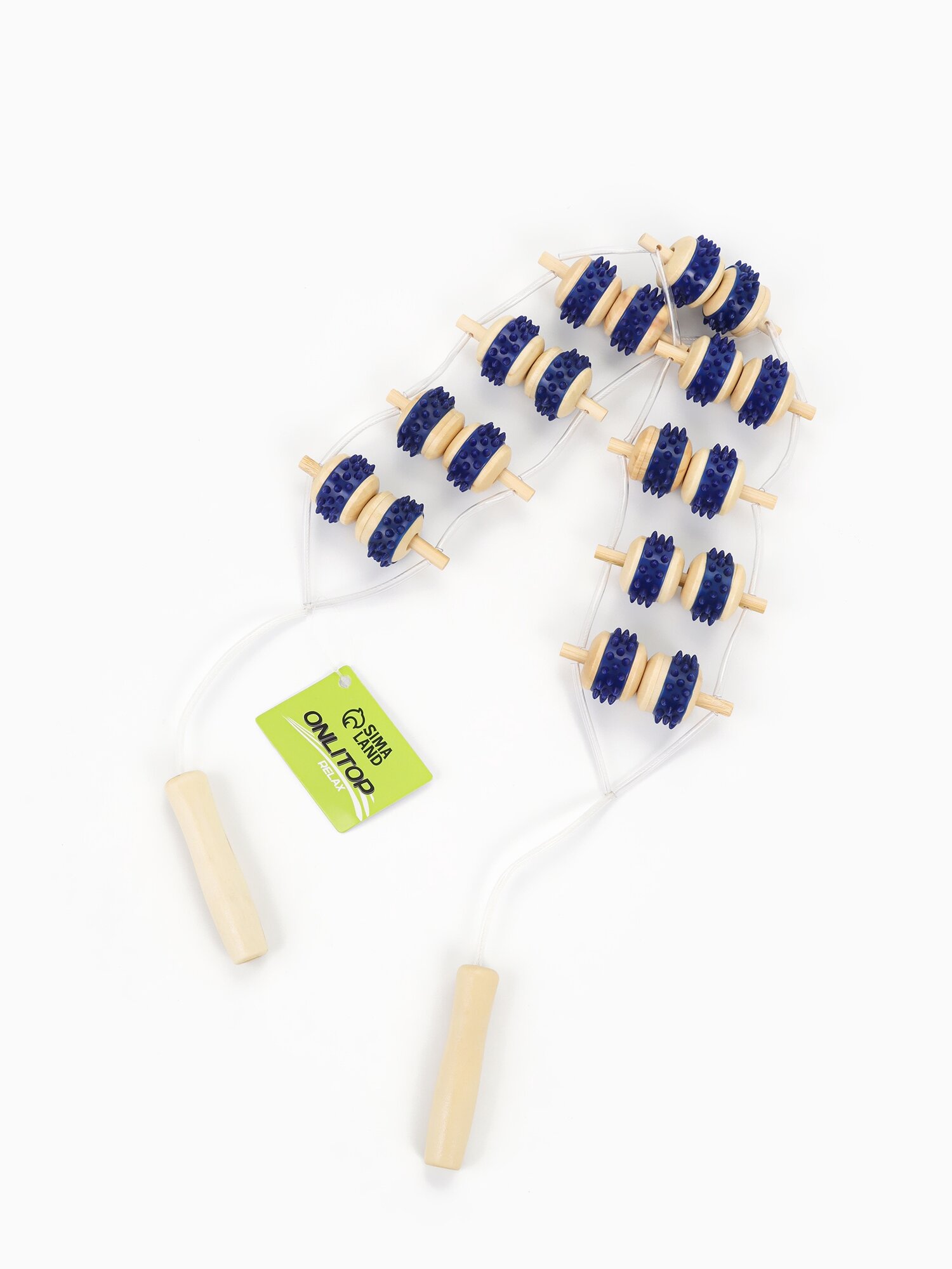 Массажёр-лента для спины, 9 звеньев, деревянный, с шипами, 84×7.5×3 см, микс