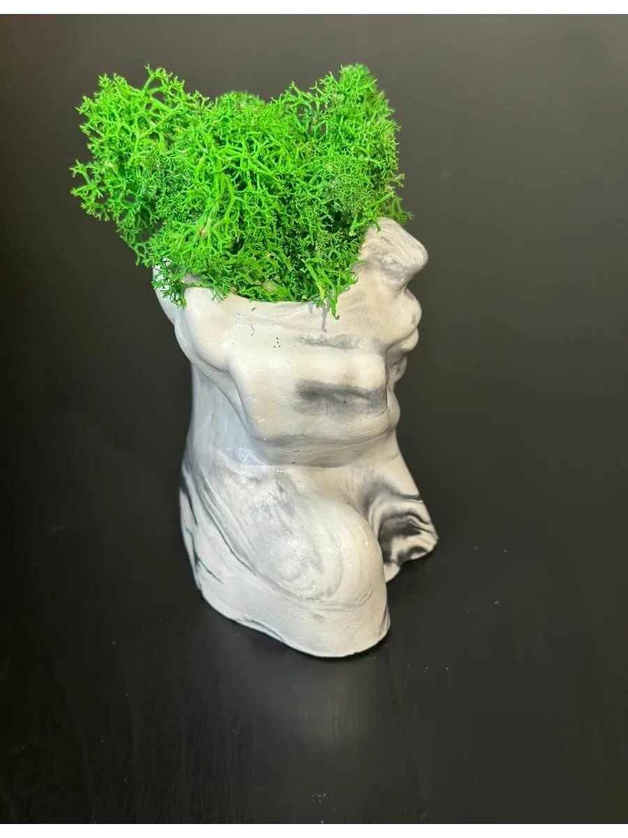 Кашпо Nikilem Decor «Мечтательница», гипсовое, белый мрамор, настольный вариант, с мхом