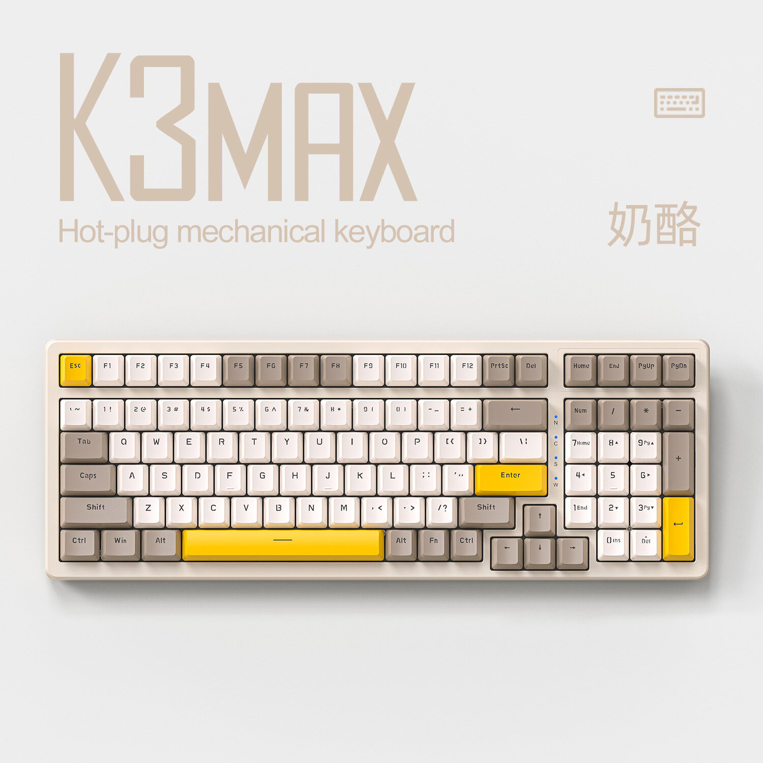 Free Wolf K3MAX 98-клавишная механическая клавиатура с горячей заменой переключателей и гайкер-монтажом, чайз-синий