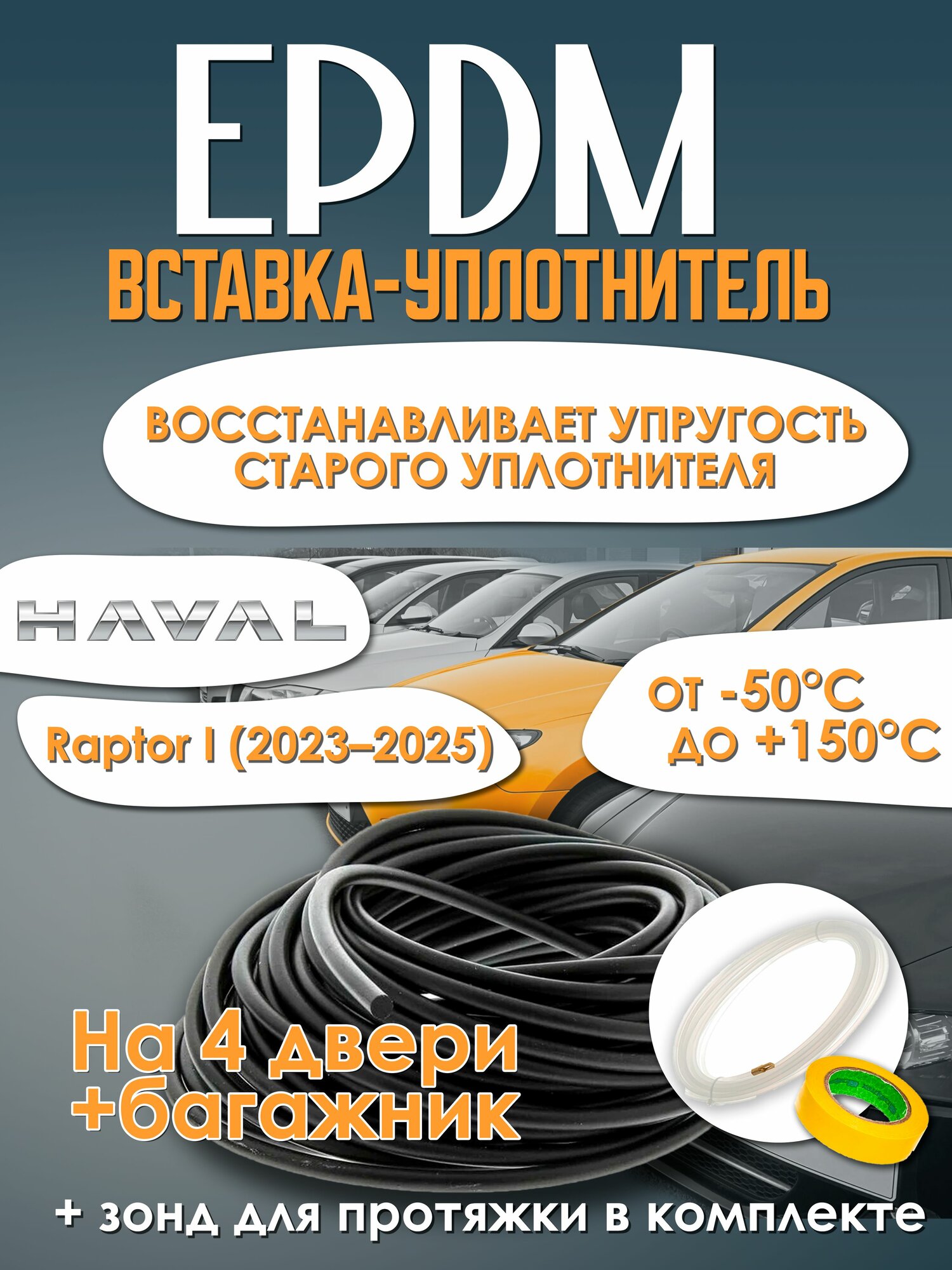 EPDM вставка-уплотнитель для дверей автомобиля HAVAL Raptor I (2023-2025) / Хавейл Раптор 1 поколение