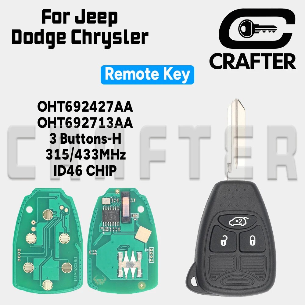 Ключ Crafters OHT692427AA/OHT692713AA 315/433 МГц 7941 Автомобильный дистанционный ключ для Chrysler Jeep Wrangler Grand Cherokee Dodge от 2 до 6 кнопок.