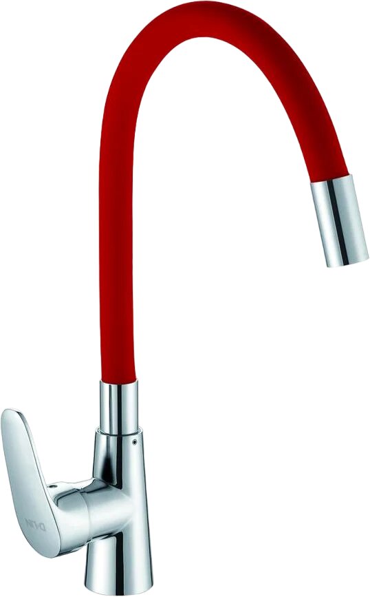 Смеситель для кухни D-lin D155302-4 с гибким изливом, с поворотным изливом, хром, красный, глянцевый, однорычажный, латунный, с керамическим картриджем