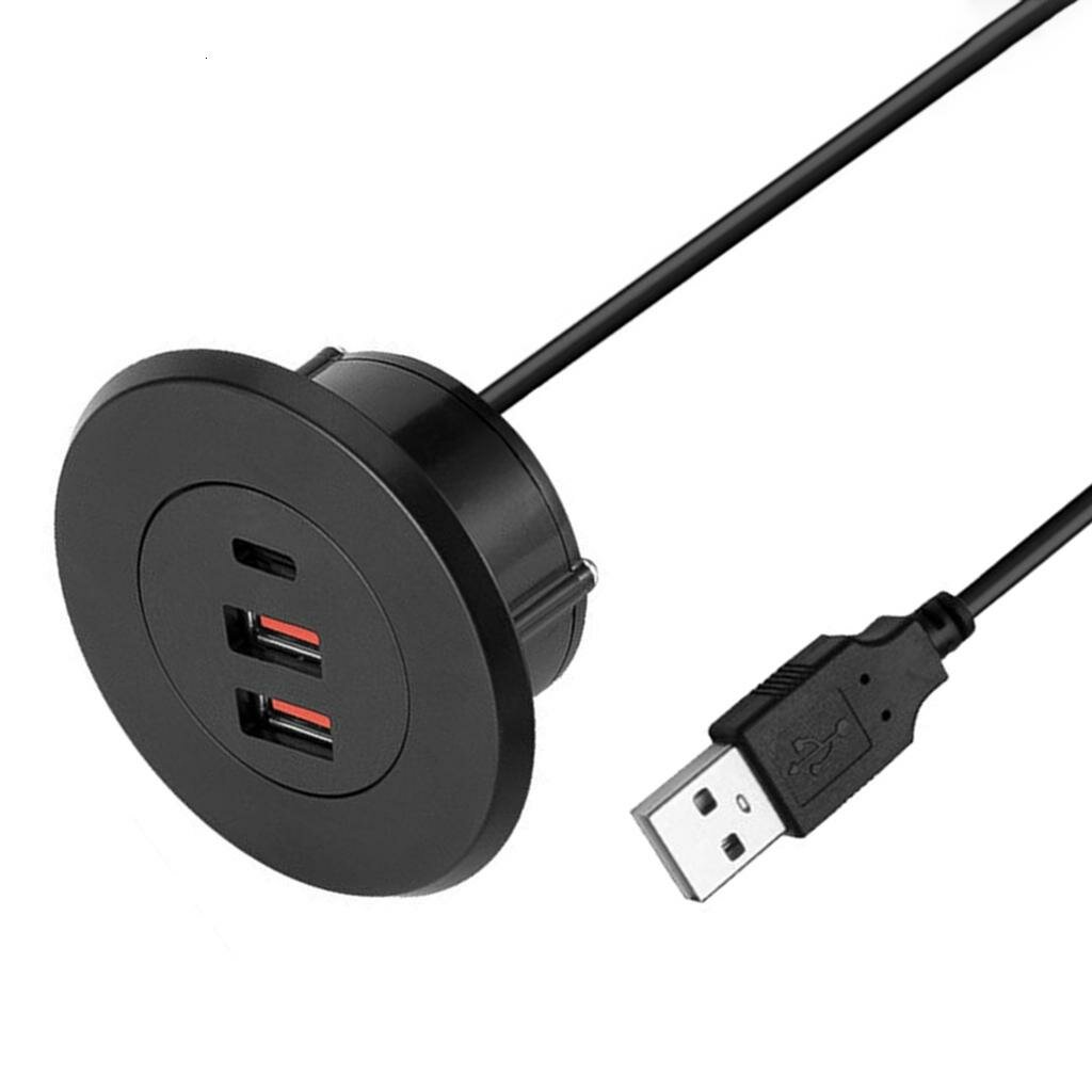 3-портовый USB-концентратор для крепления в столе, Черный - EU