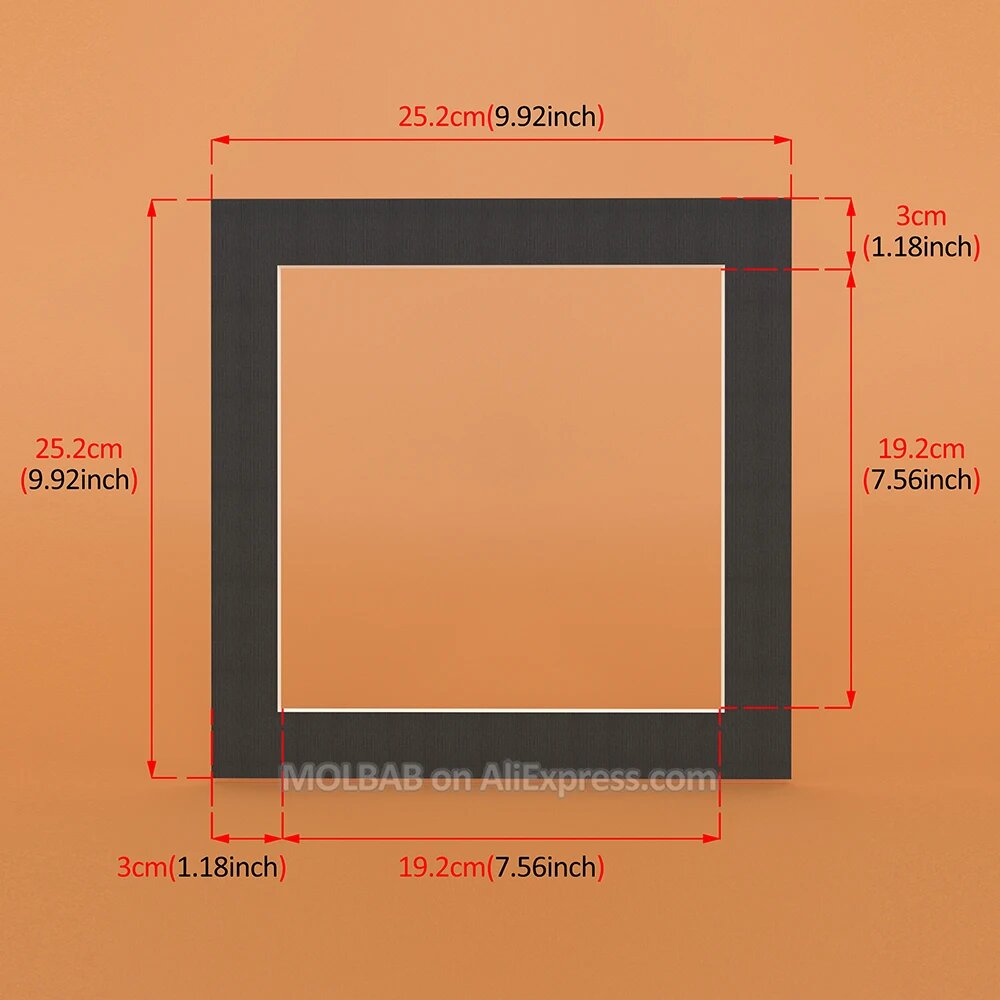 Квадратные картонные подложки для фото 8/10/12/14/16 дюймов, Черный, 10x10 inch, Black Border 3cm