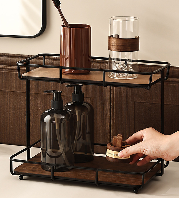 Настольная малая этажерка полка интерьерная из дерева для гостиной