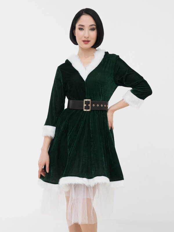Платье "Мисс Санта", новогоднее, подъюбник в комплекте, цвет зеленый, размер M (44-46)