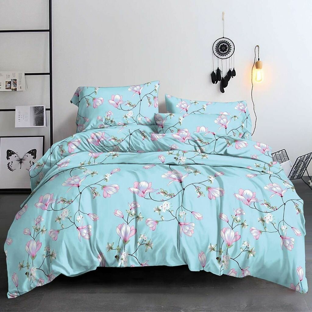 Комплект постельного белья Домашняя Мода магнолия , 1,5 спальный, 3 предмета, полисатин премиум (КПБ-1,5-3-5/7-1)