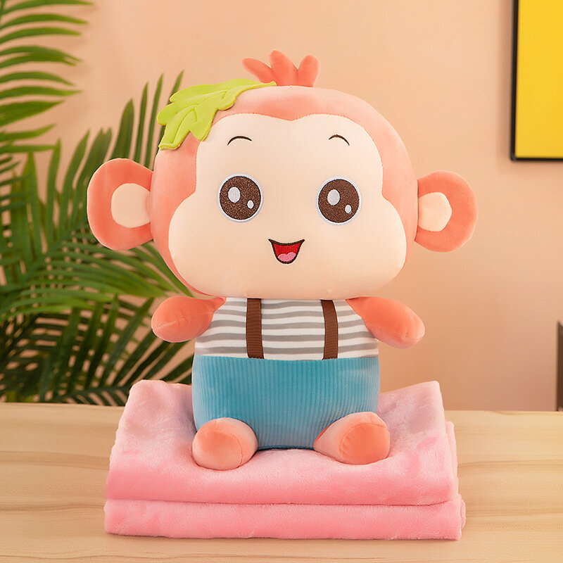 Плюшевая игрушка-подушка в виде летней обезьянки, одеяло-кондиционер 2-в-1 для сна в офисе, в машине, подарок для