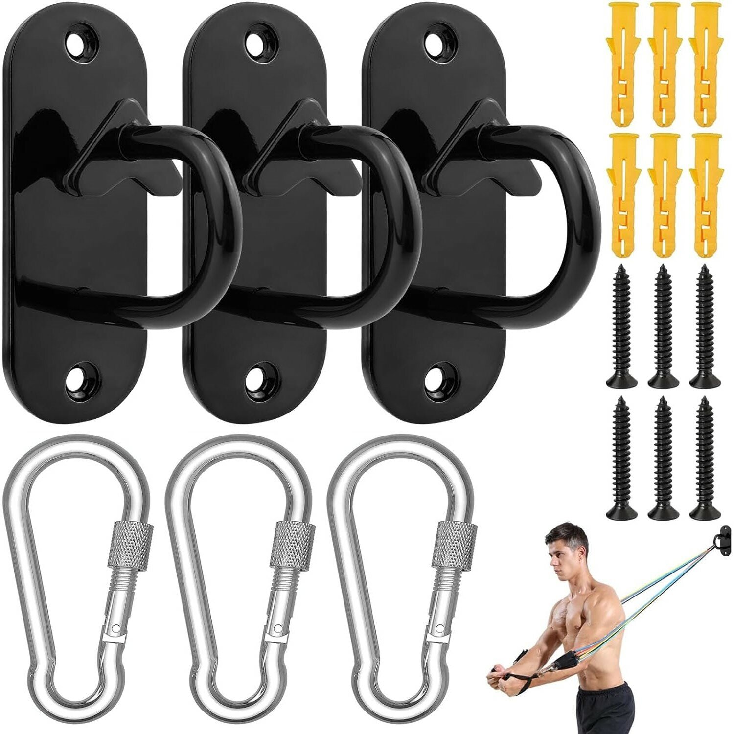 Три зажима для фитнес-каната с винтами и фиксатор, состоящий из трех частей-пряжек - идеальный комплект для сборки