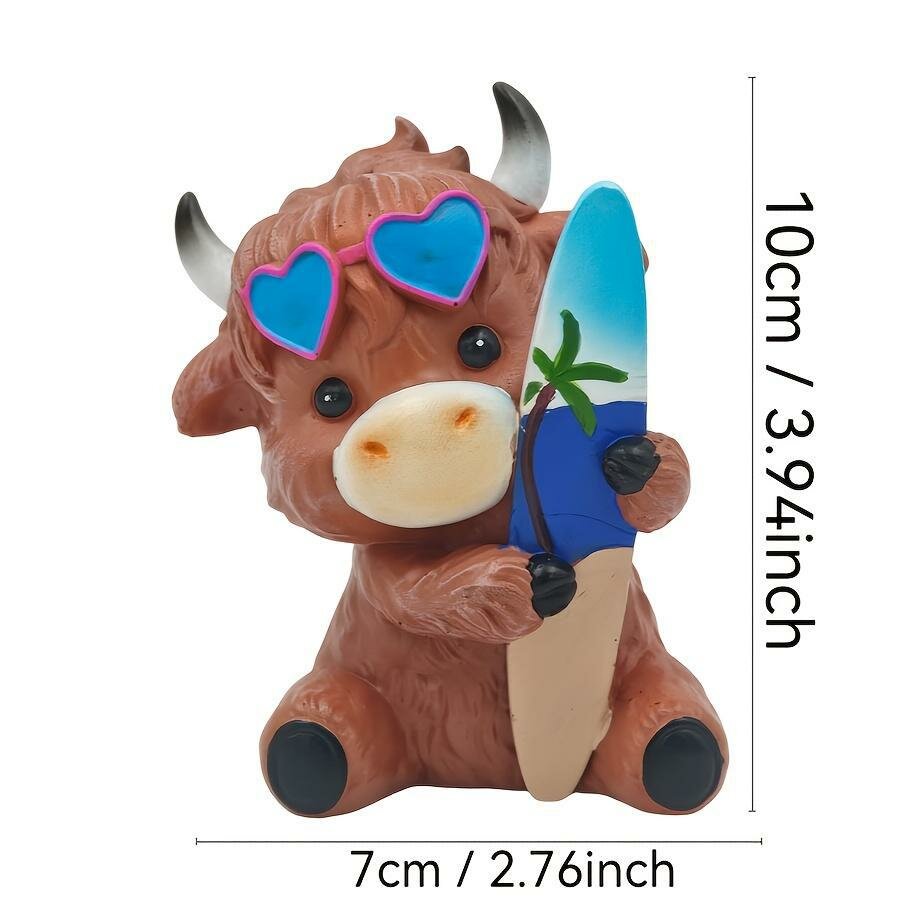 Декоративные элементы из смолы в виде летней шотландской коровы для бассейна: доска для серфинга, плавательный круг, воздушный шар.