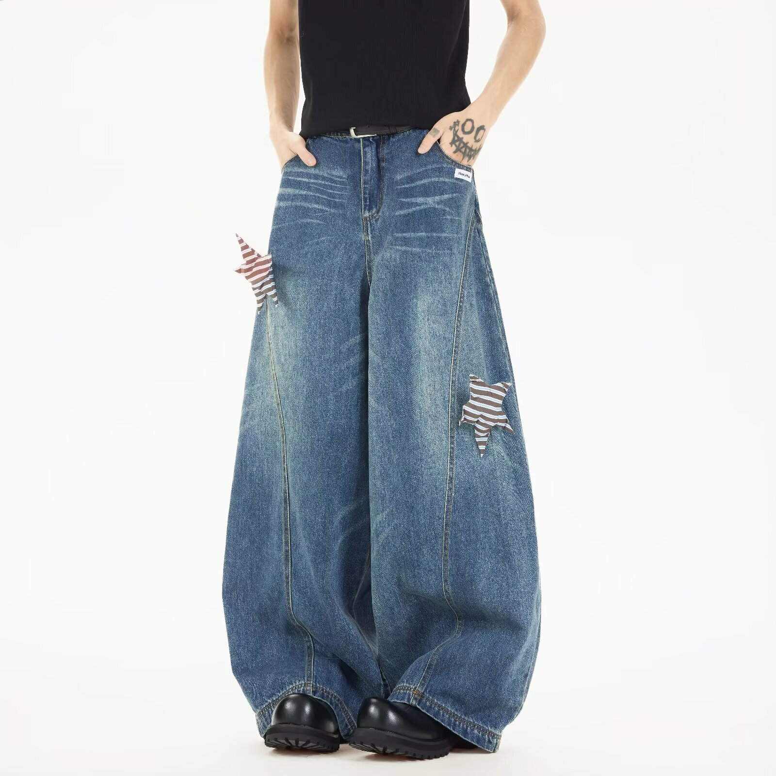 JYL Джинсы Женские Карго Винтажные Большие Карманы Стильные Деним, Размер_S