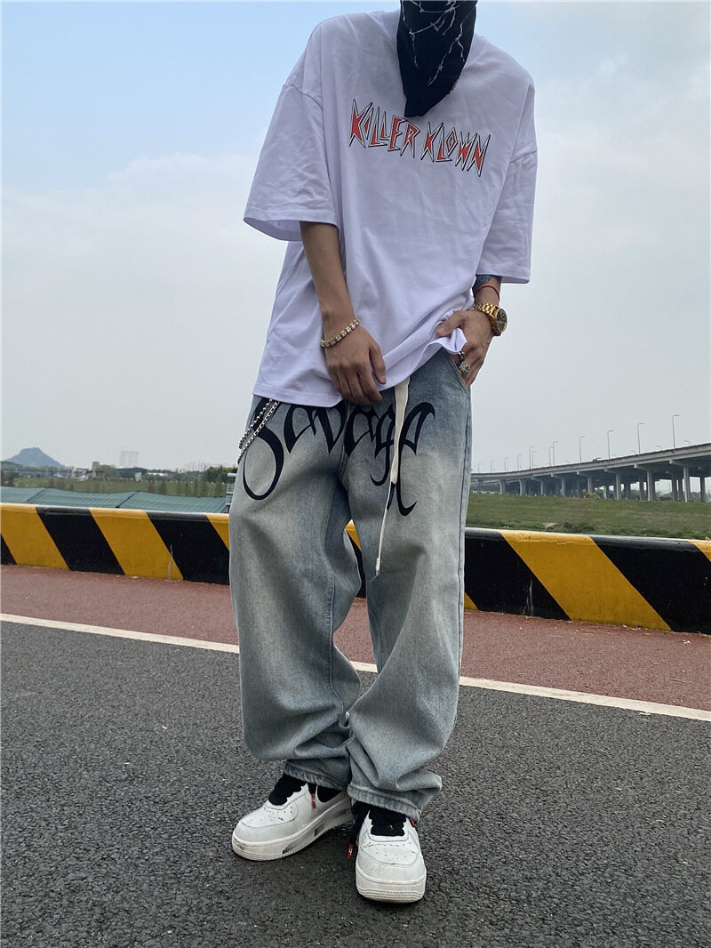 Джинсы Мужские LUO Стройные Прямые Зип Средние Талии Подростковые Кроп Деним, Размер_2XL