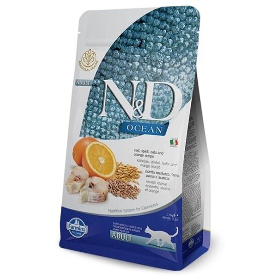 Корм сухой Farmina N&D Ocean треска, спельта, овес и апельсин для взрослых кошек 5 кг