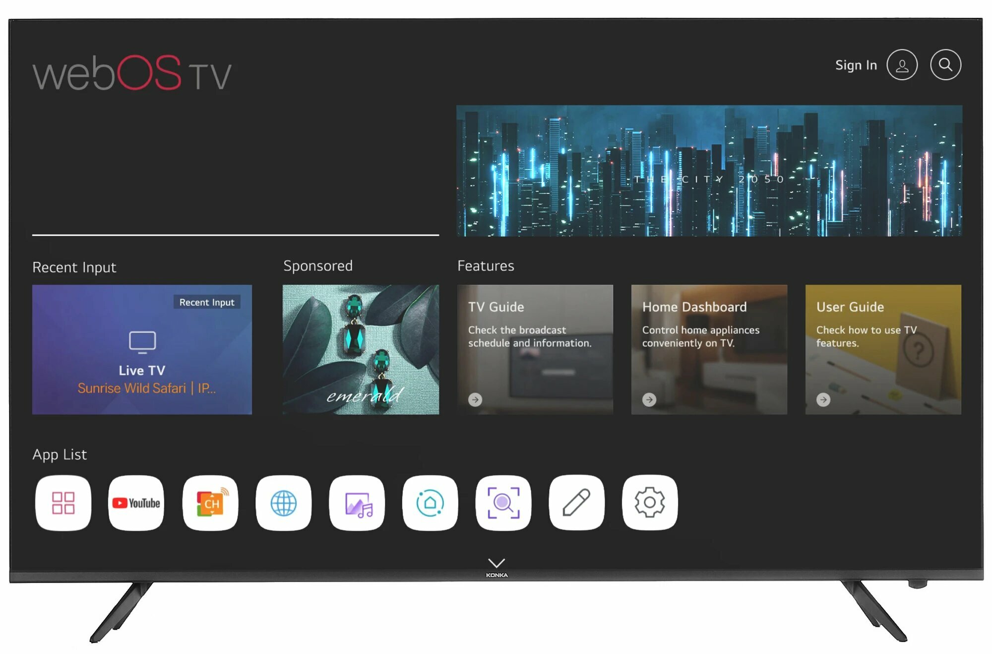 55" (139 см) Телевизор Konka B55, черный (Direct LED, 4K UltraHD, Wi-Fi, 60 Гц, webOS)