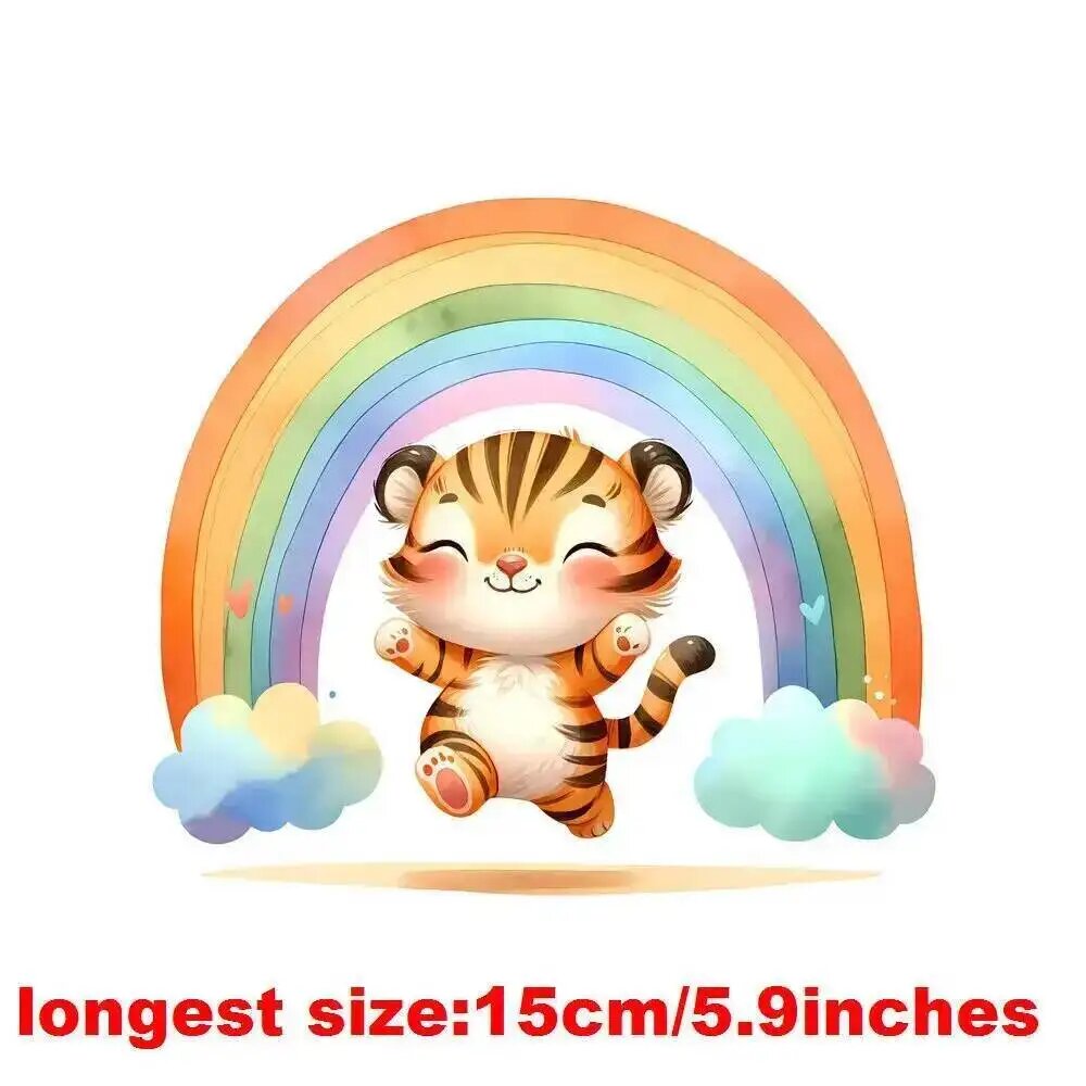 15 см детские мультяшные цветы, тигр, животные, термопереносные наклейки, DTF, железные нашивки для детской одежды, наклейка