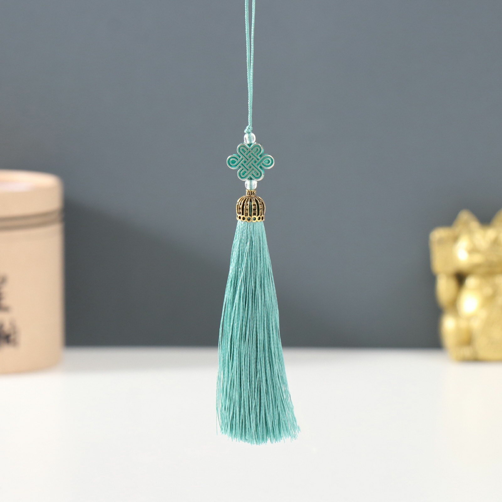 Подвеска от сглаза "Узел счастья и бесконечности", волна, текстиль, пластик, 0.7x1x9.5 см, 5 шт.