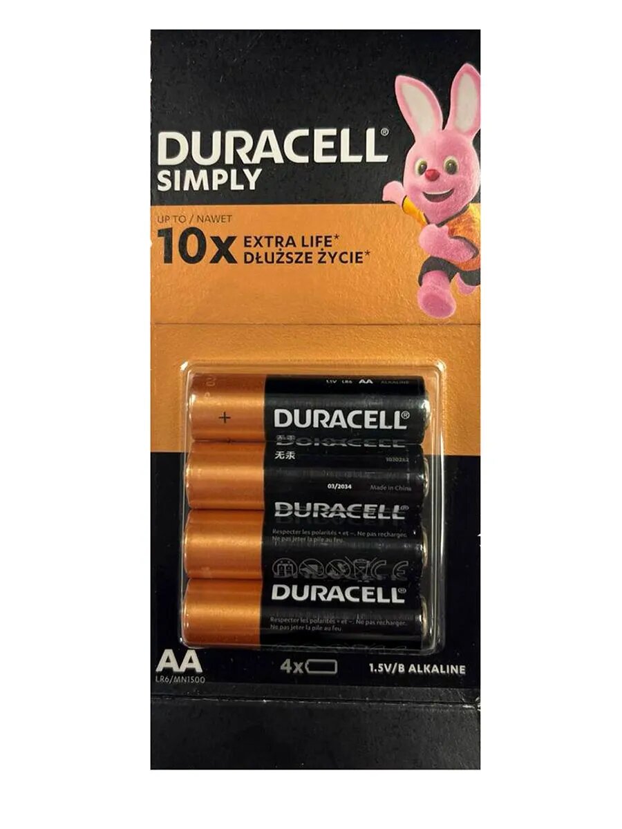 Батарейки алкалиновые Duracell Simply AA 1.5V (LR06) пальчиковые, 4 шт