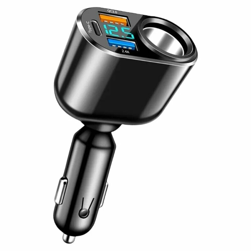 Двойное автомобильное зарядное устройство USB TypeC с цифровым дисплеем-QC3.0 2.4A C