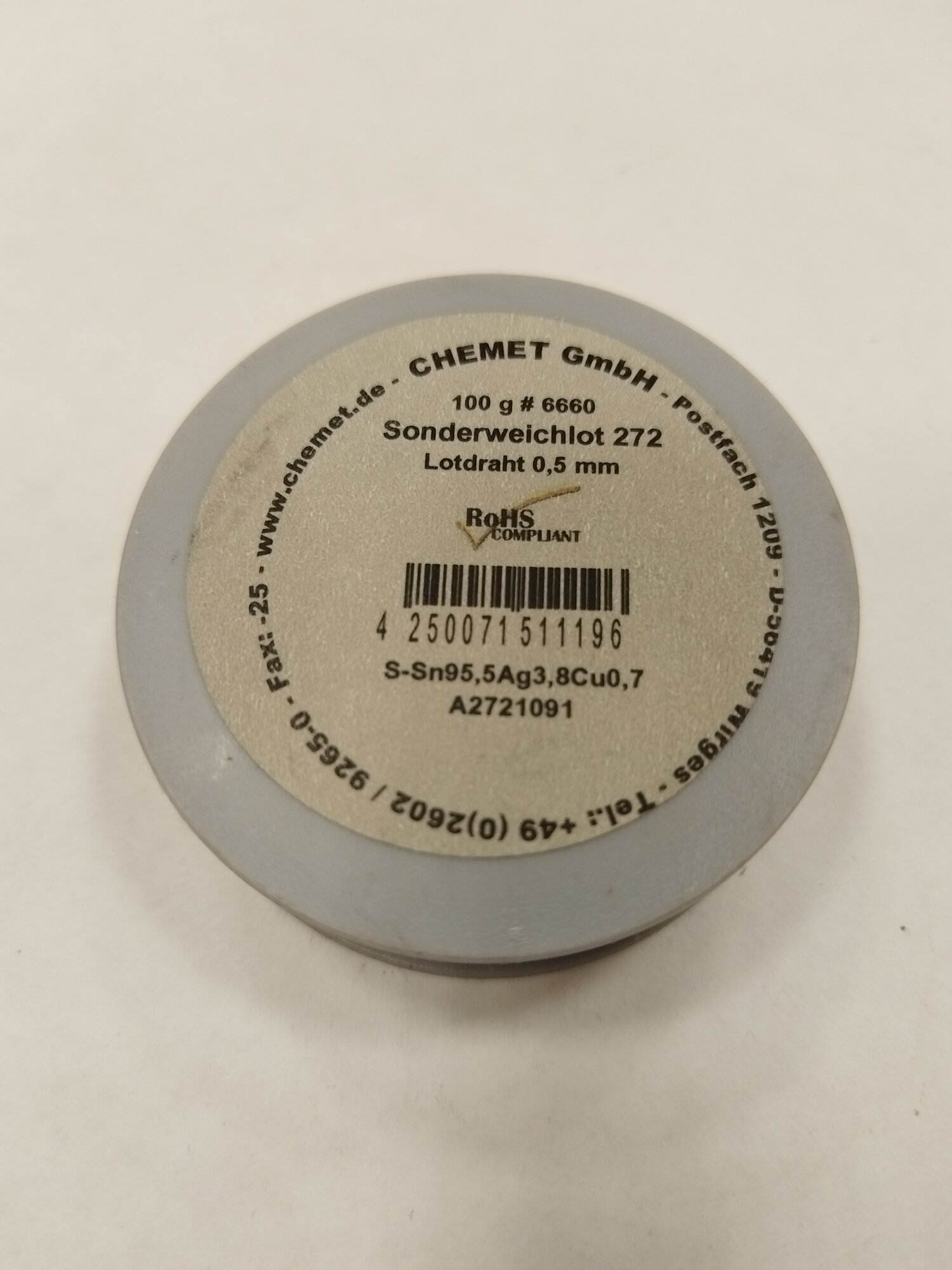 Припой Chemet мягкий 272, диаметр 0,5 мм, на катушках по 100 г, A2721091