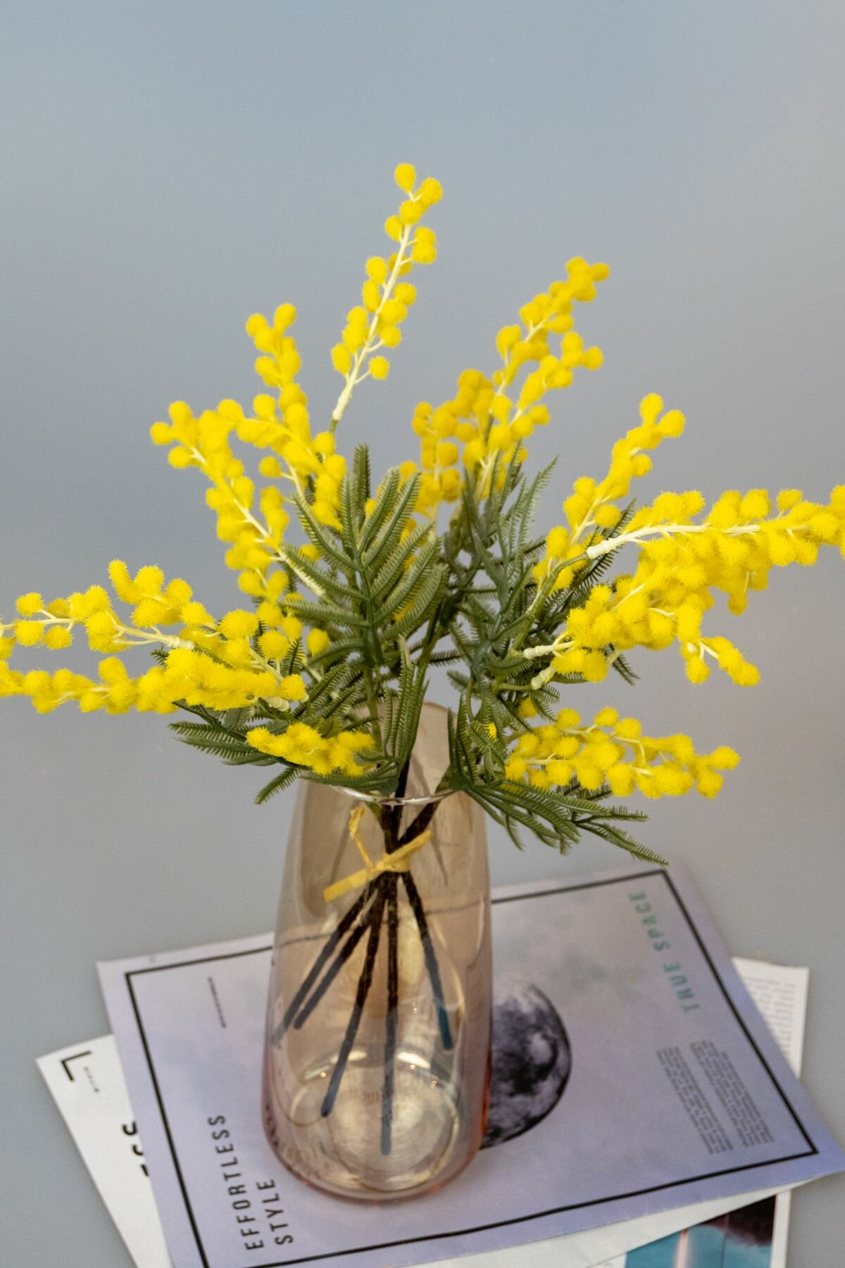 Искусственные цветы мимоза премиум букет для декора пасхи верба желтая 40 см 5 веток в букете