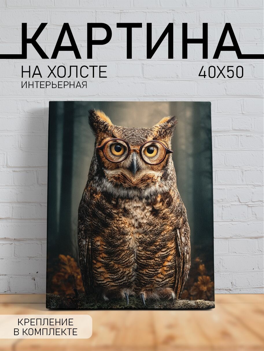 Картина на стену для интерьера на холсте с подрамником "Сова", 40х50 см