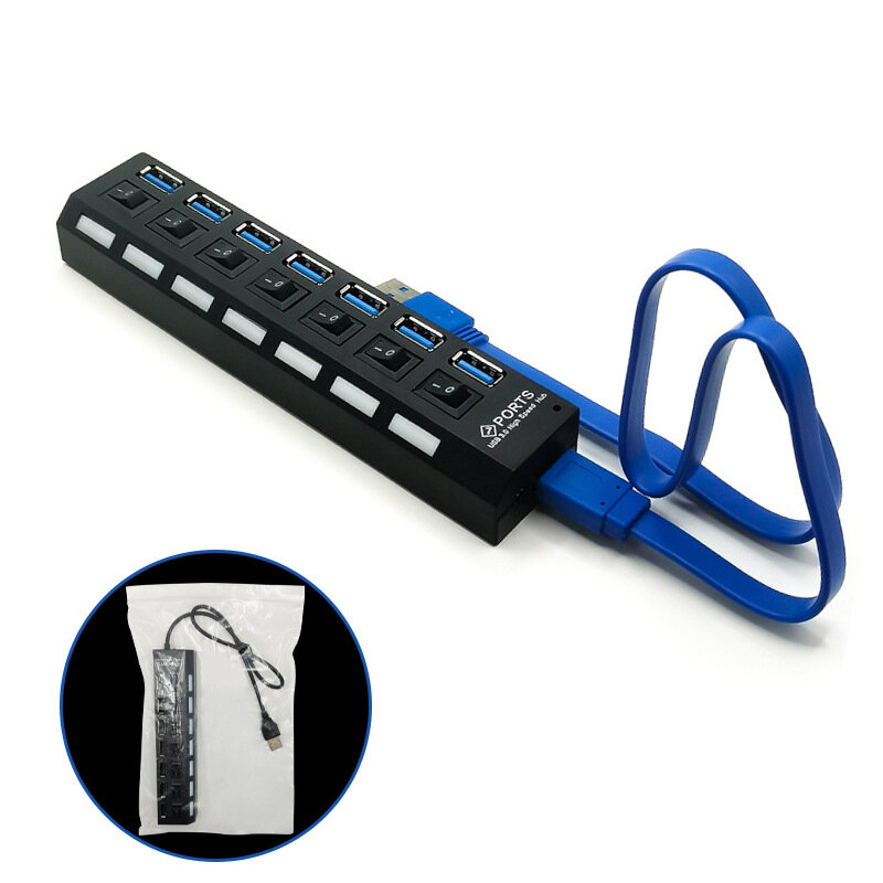 7-портовый HUB с независимым переключателем, один на семь, USB 2/3.0 разветвитель для ноутбука, высокоскоростная передача