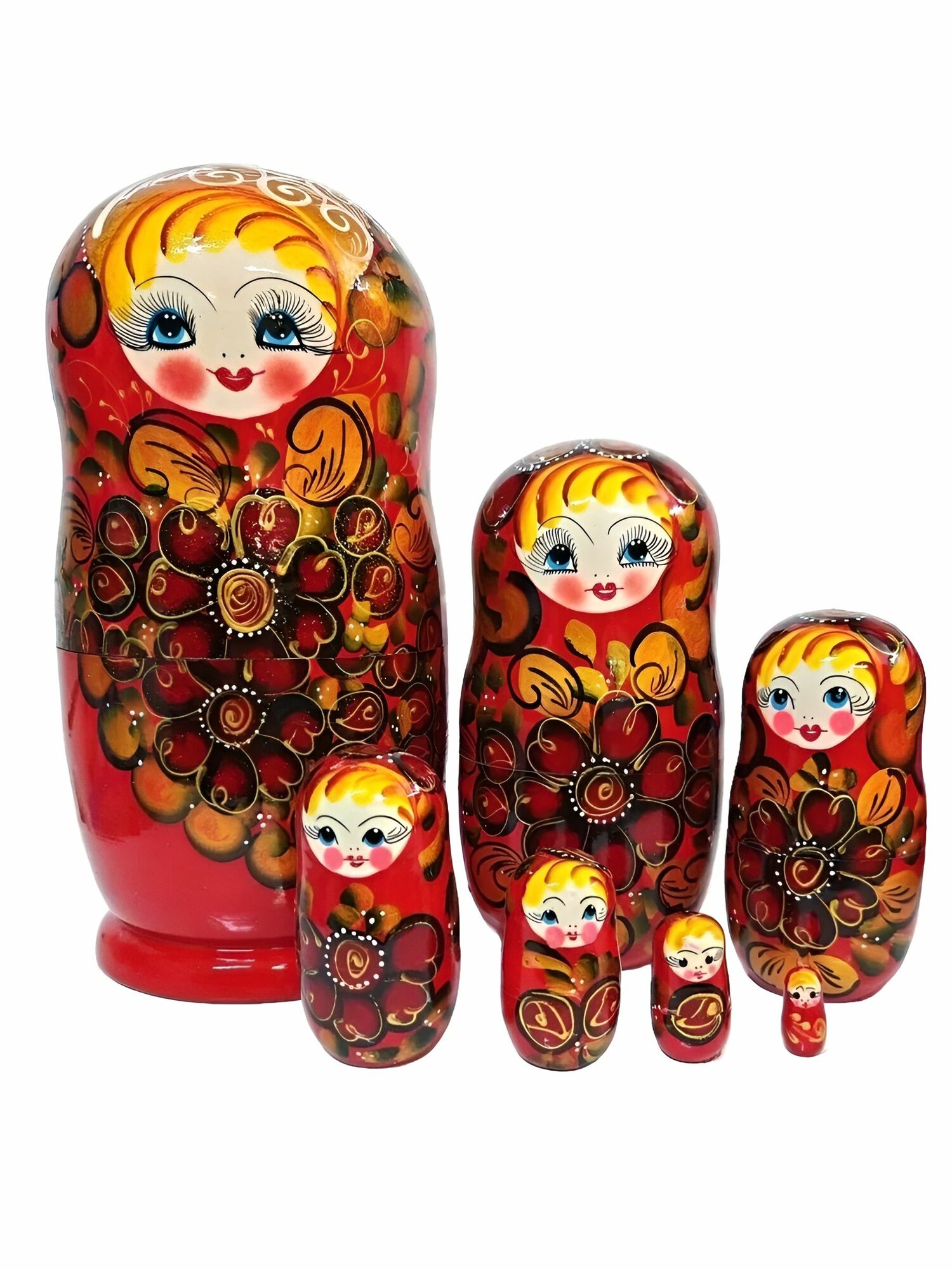 Матрёшка "Ромашка", ручная работа, дерево, 7 куколок, высота 22см, красная