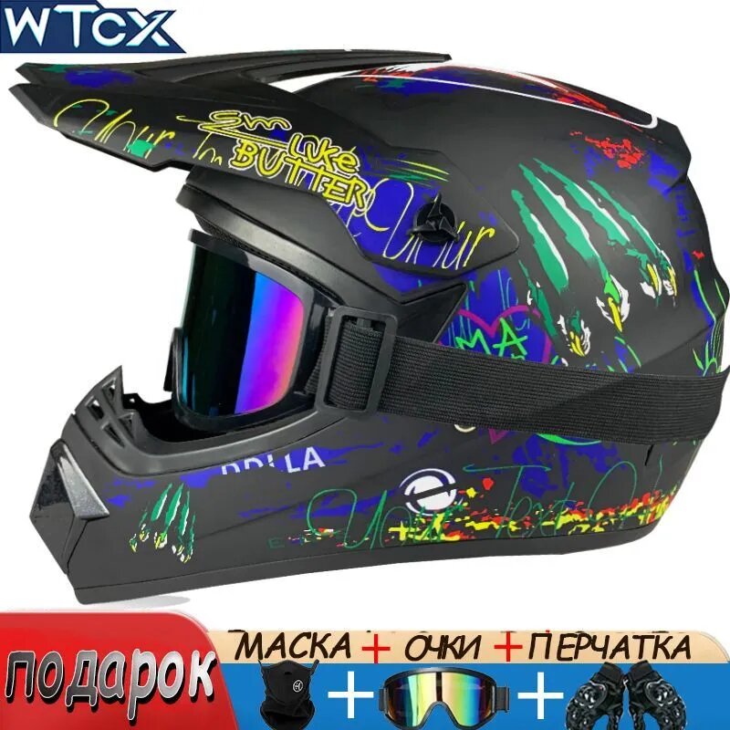 WTCX Мотошлем, цвет: черный, зеленый, размер: L