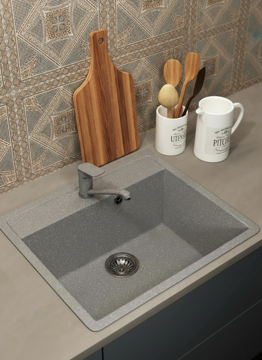 Кухонная мойка из искусственного камня Uperwood ECON UPD-104-003, прямоугольная, серая матовая