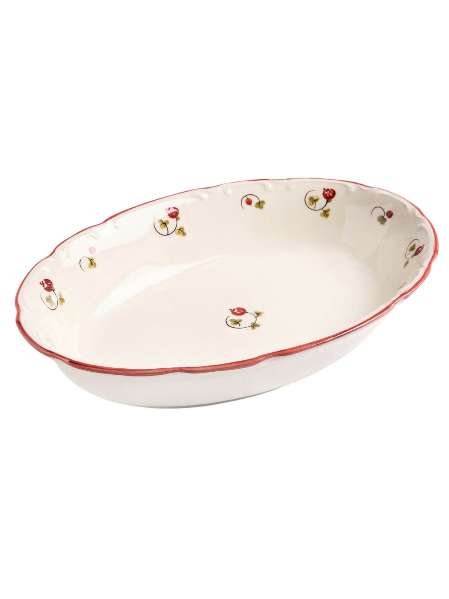 Салатник овальный Дымов Керамика Шиповник, керамика, белый/красный