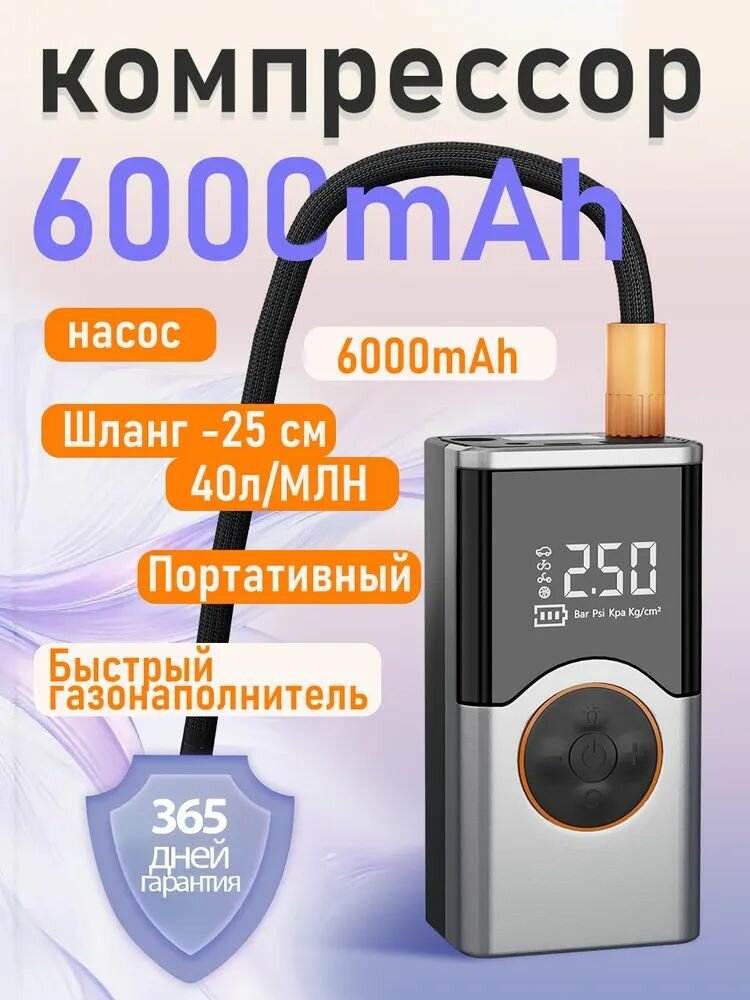 Еспроводной автомобильный компрессор, мощный автомобильный насос (с powerbank) для автомобилей, мотоциклов, велосипедов, мячей и т. д