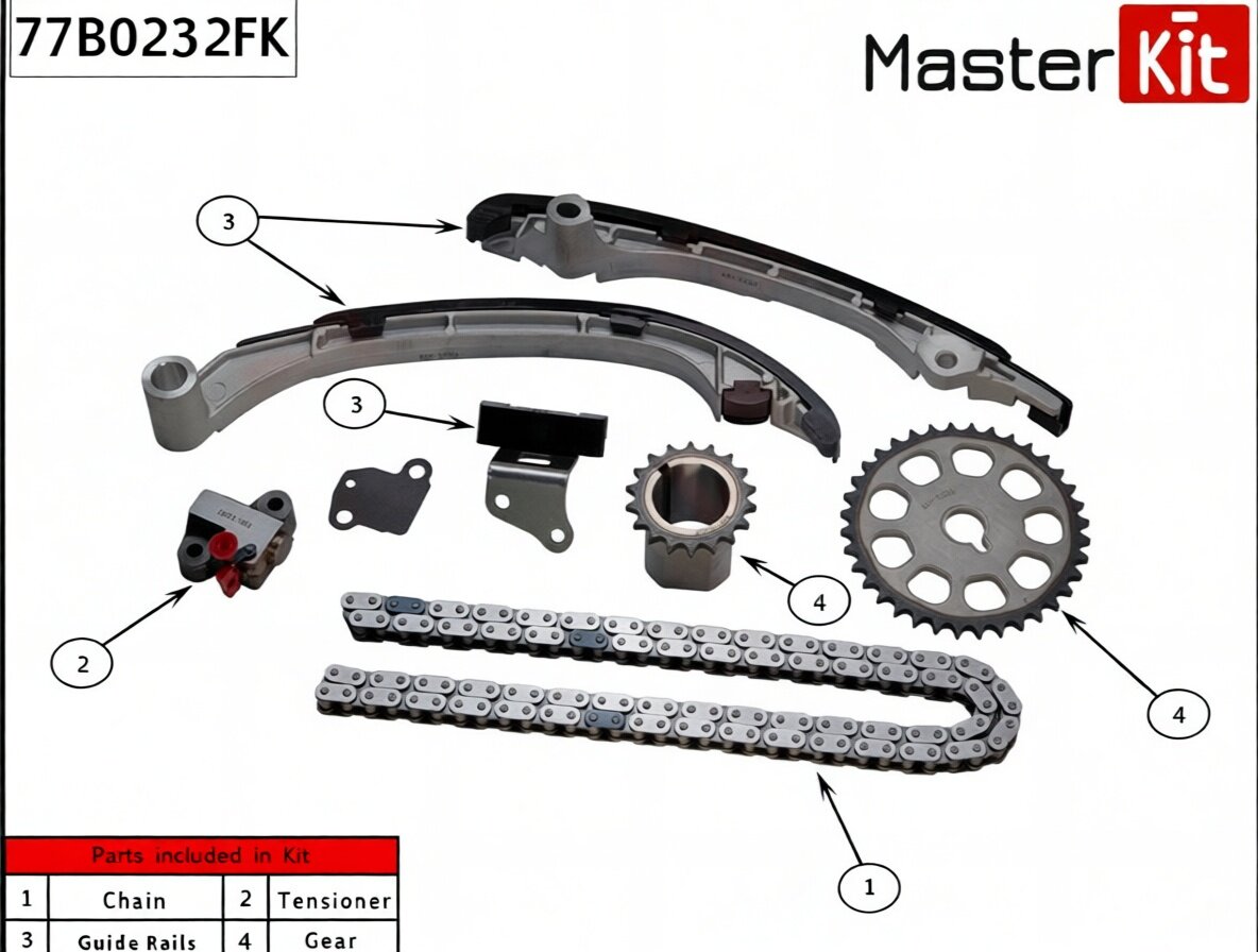 Комплект цепи ГРМ TOYOTA LAND CRUISER 120/4RUNNER 2.7L 2TR-FE 02- Masterkit 77B0232FK MasterKit арт.