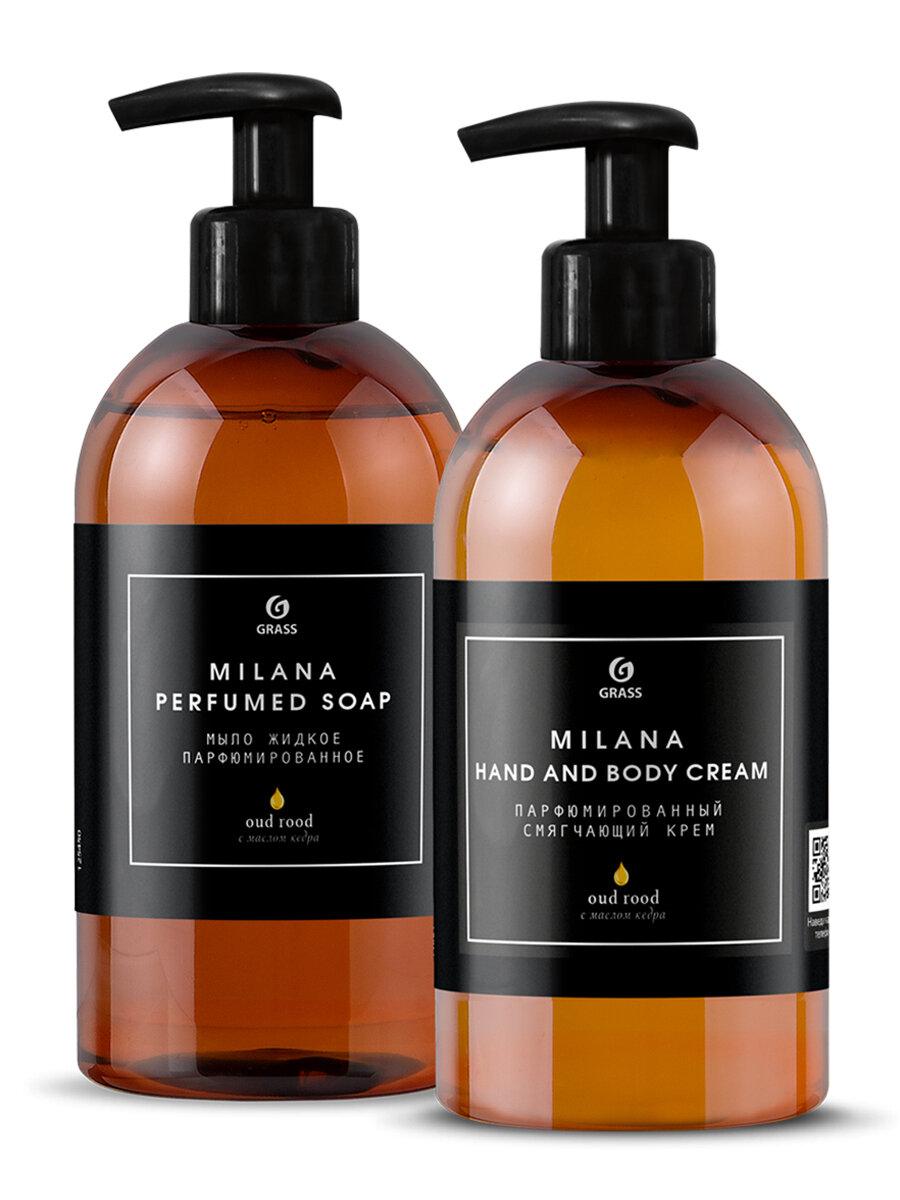 Набор Grass косметики для ухода за кожей Milana Oud Rood: Парфюмированный крем для рук и тела, 300 мл + Мыло жидкое парфюмированное, 300 мл
