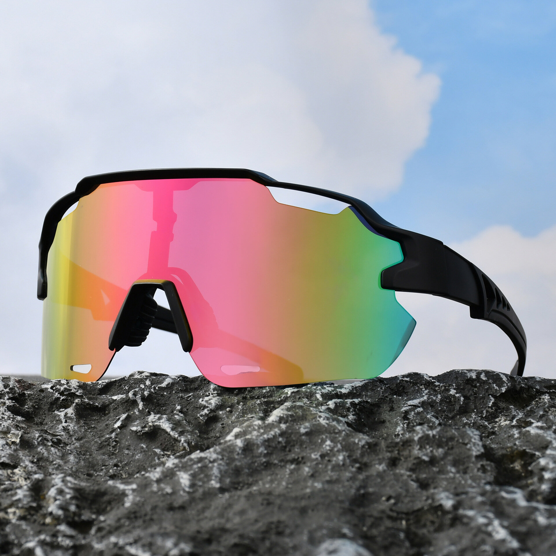 Очки велосипедные PC Cycling Glasses, с розовой пленкой, черные лапки и хвост