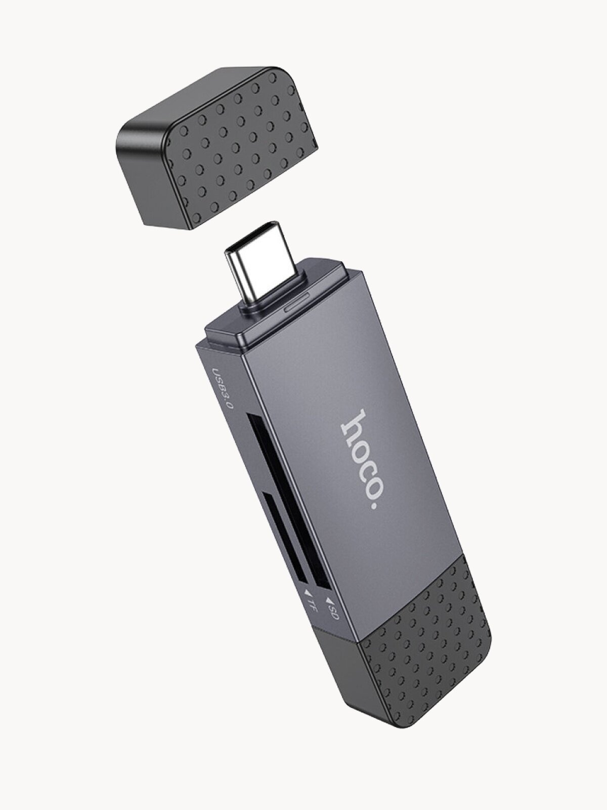 Картридер 2 в 1, USB/Type-C 2.0, HB45, HOCO, поддержка TF/SD карт, серый