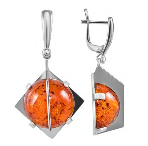 Серьги, серебро, 925 проба, янтарь