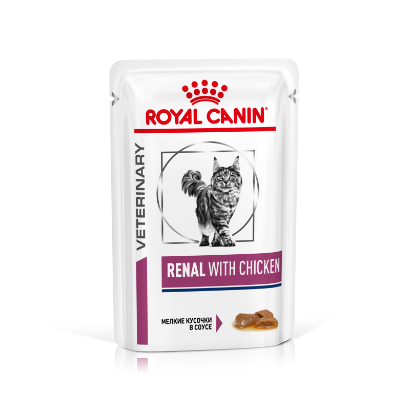 Корм консервированный диетический Royal Canin Renal для взрослых кошек, рекомендуемый для поддержания функции почек при острой или хронической почечной недостаточности, с курицей в соусе, 85 гр