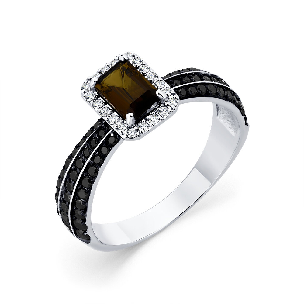 Кольцо, белое золото, 585 проба, бриллиант, турмалин