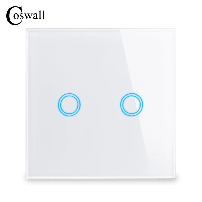Стеклянный выключатель COSWALL HG, 1/2 клавиш, белый Touch 2 G