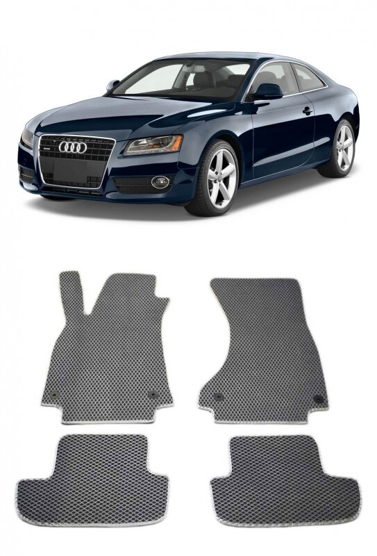 Ева коврики Audi A5 I купе 2007 - 2016/ Ева ЭВА сота/ цвет Черный c синей окантовкой / EVA Smart / коврики в салон автомобиля Ауди