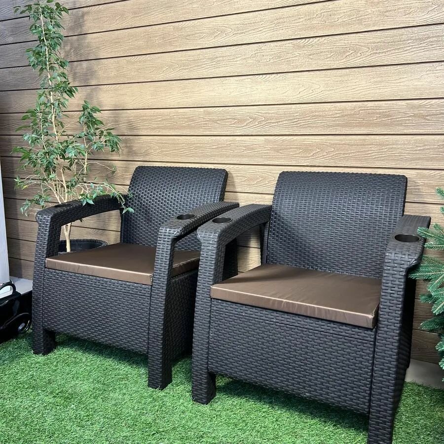 Комплект 2 кресел под ротанг Дуо коричневый, подушка шоколад