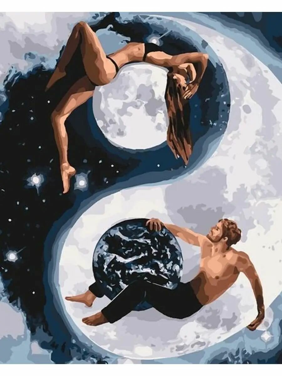 Алмазная мозаика на подрамнике 40х50 полная выкладка круглые стразы "Инь и Янь Мужчина и Девушка"