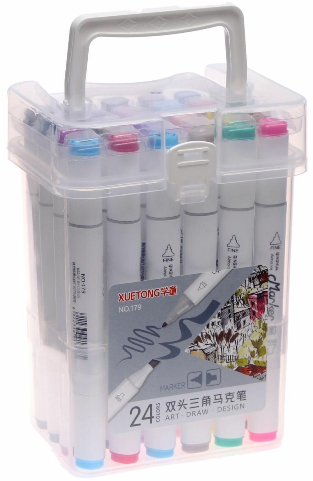 Набор маркеров для скетчинга двусторонние спиртовые 24 штуки/24 цвета, комплект цветных профессиональных фломастеров для рисования на поверхностях, скетчей, творчества