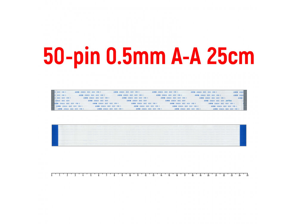 Шлейф FFC 50-pin Шаг 0.5mm Длина 25cm Прямой A-A AWM 20624 80C 60V VW-1
