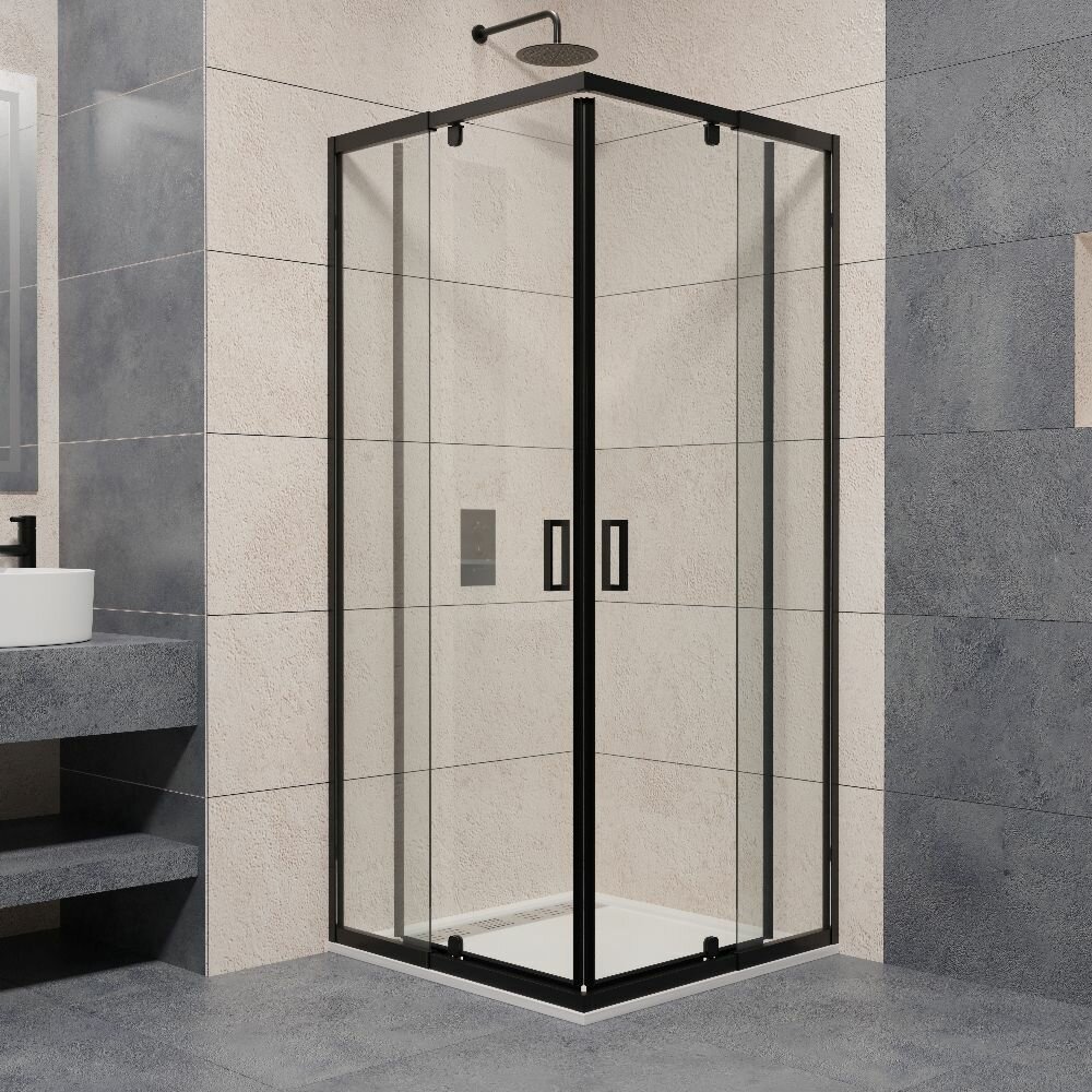 Душевой уголок RGW (РГВ) Passage 90-100x90-100x195 см PA-038-B квадратный, черный цвет, прозрачное стекло 6 мм, EasyClean (350803899-14)