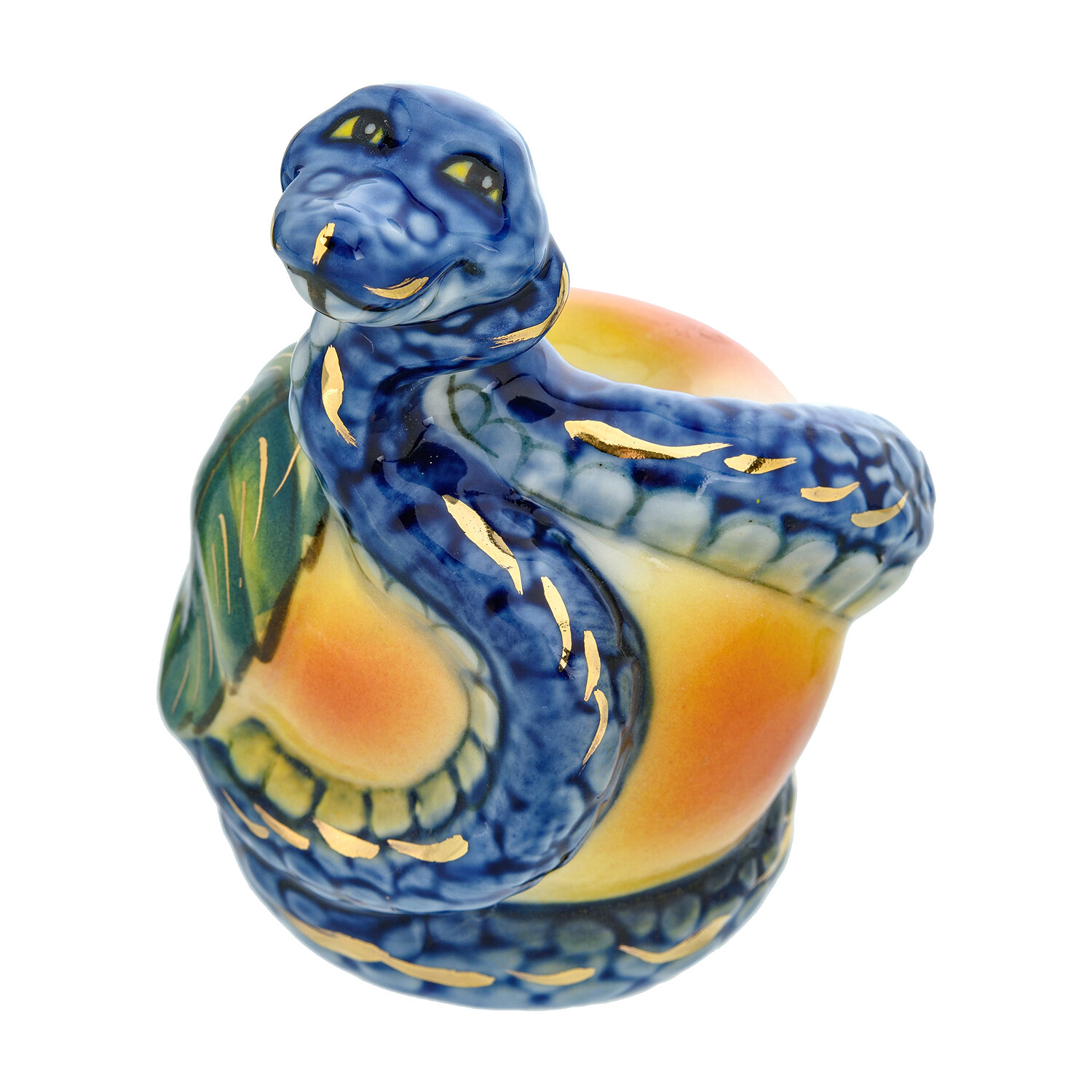 Змея Символ года 2025. Скульптура "Змей-искуситель" . Гжель в цвете и золоте