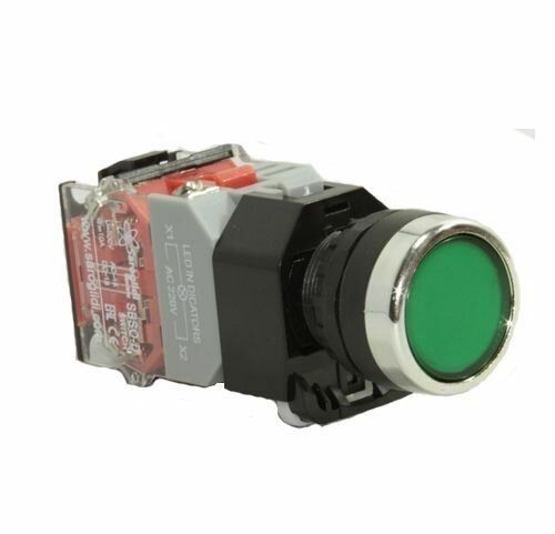 Кнопка SBS0-DY-11D с подсветкой зеленый (G) 230В 1з+1р
