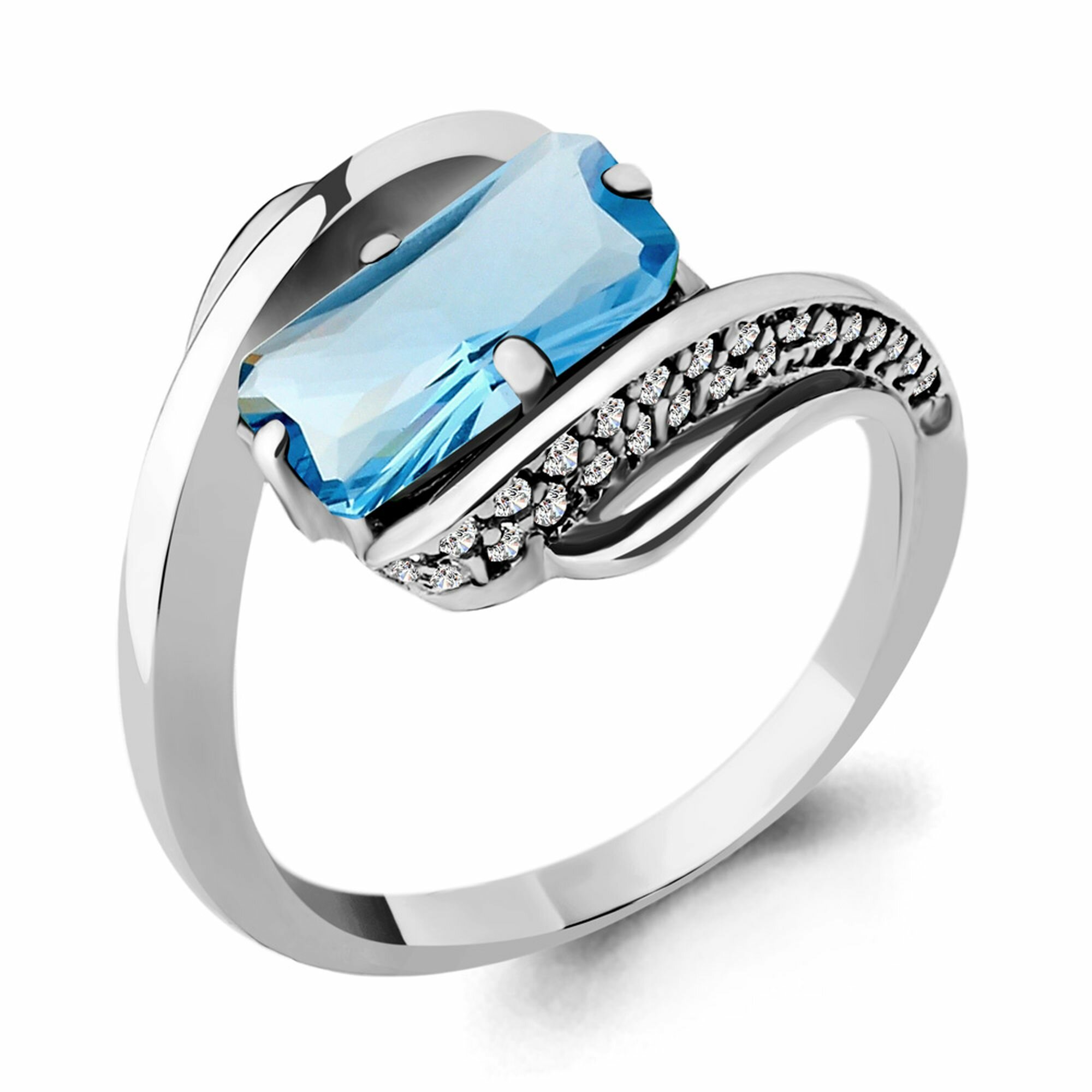 Кольцо, серебро, 925 проба, родирование, топаз, фианит