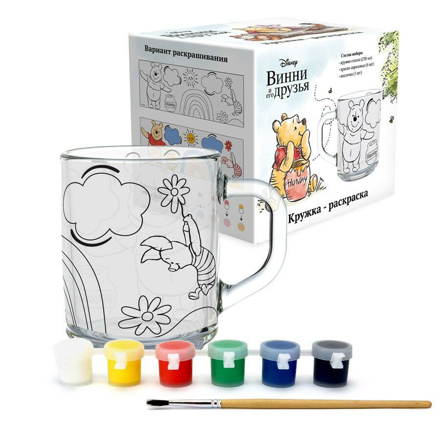 Кружка Винни-Пух: На радуге + краски и кисточка (230 мл, стекло) (303452)